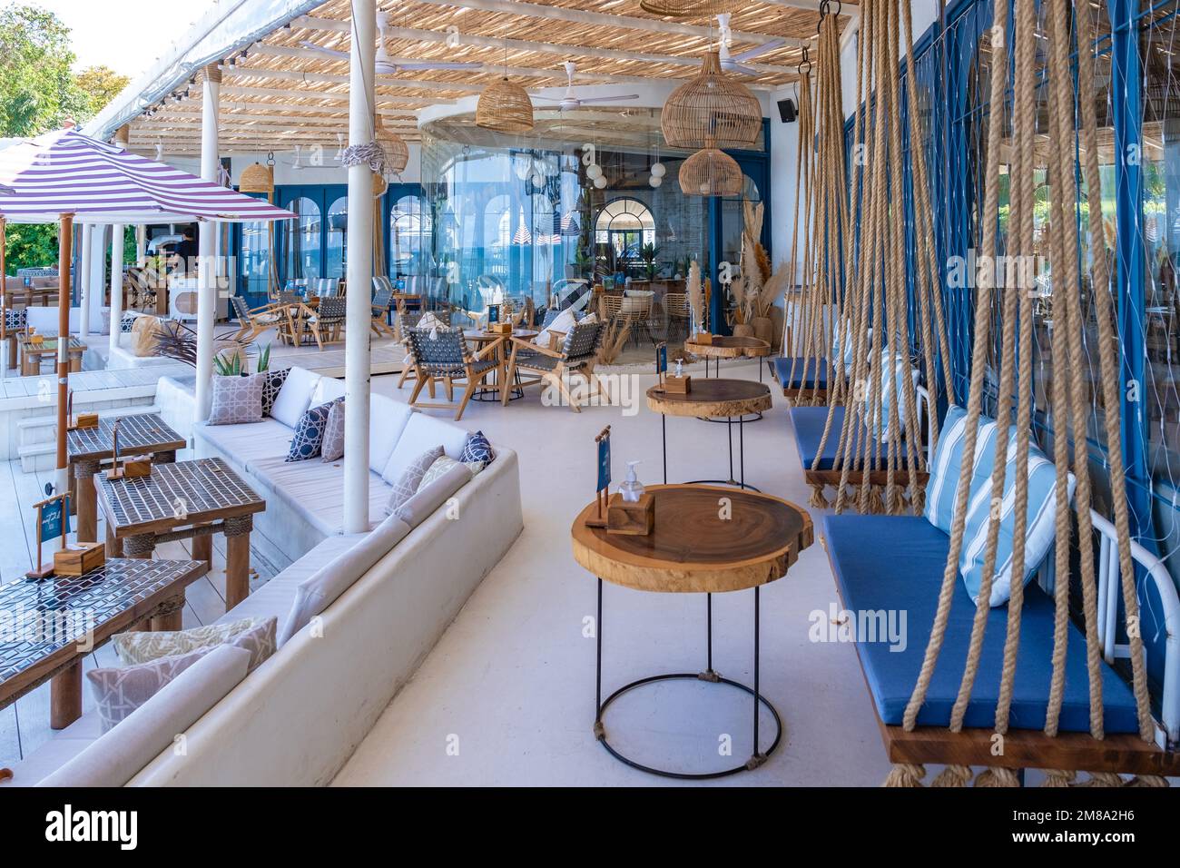 a beach cafe in Pattaya Thailand January 2022, drink at the beach in a ...