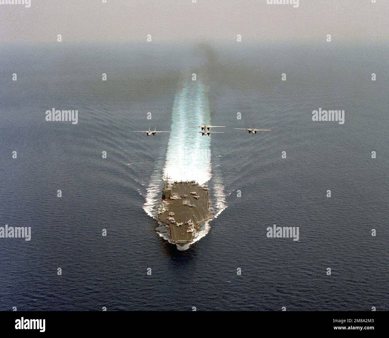 An air-to-air front view of four Fighter Squadron 142 (VF-142) F-14A ...