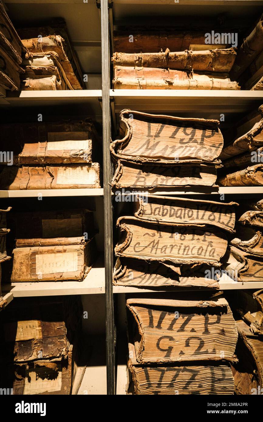 A close up, detailed view of old yellowed, sepia, bank ledger record ...