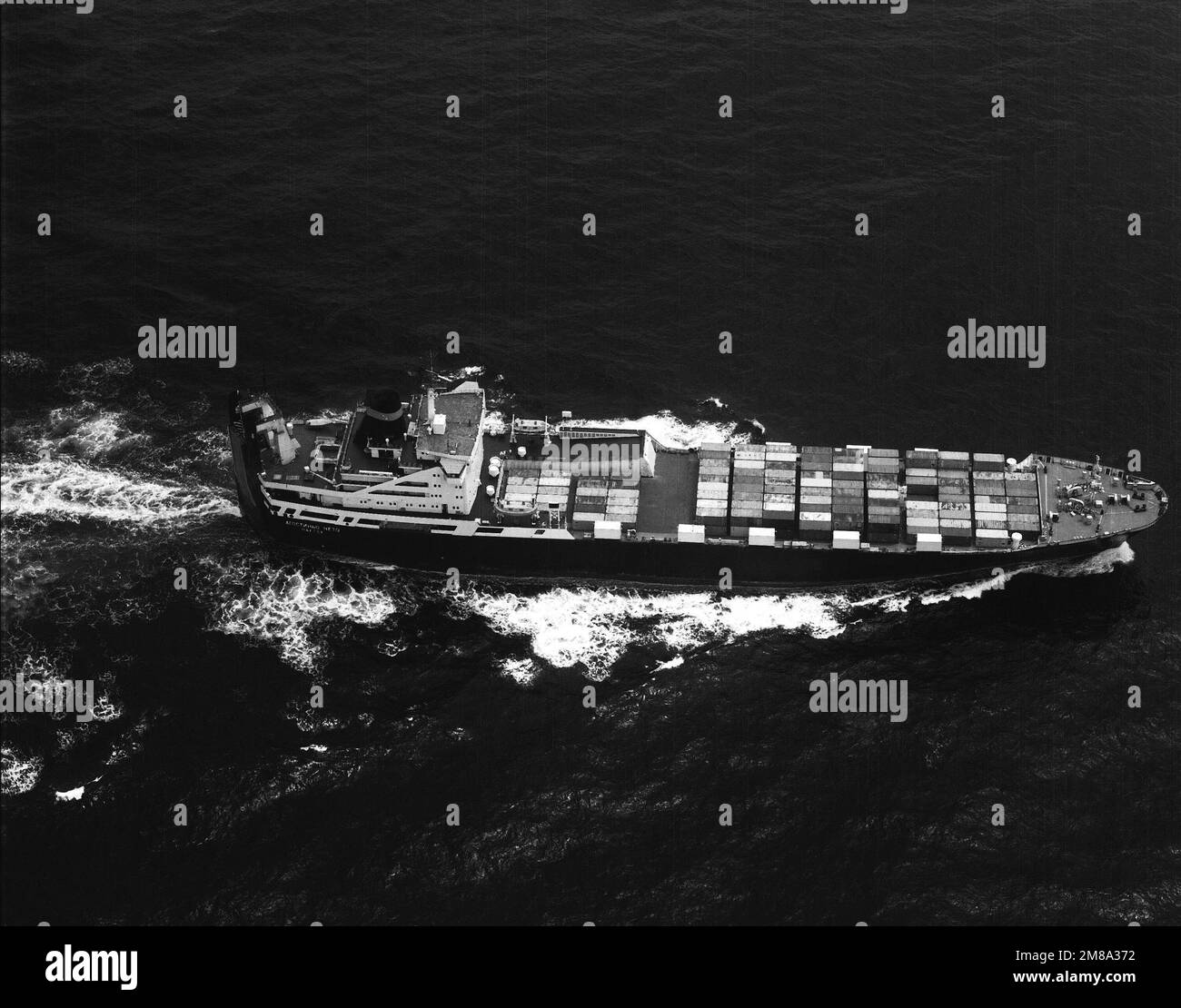 An aerial starboard beam view of the Soviet cargo ship AGOSTION NETO ...