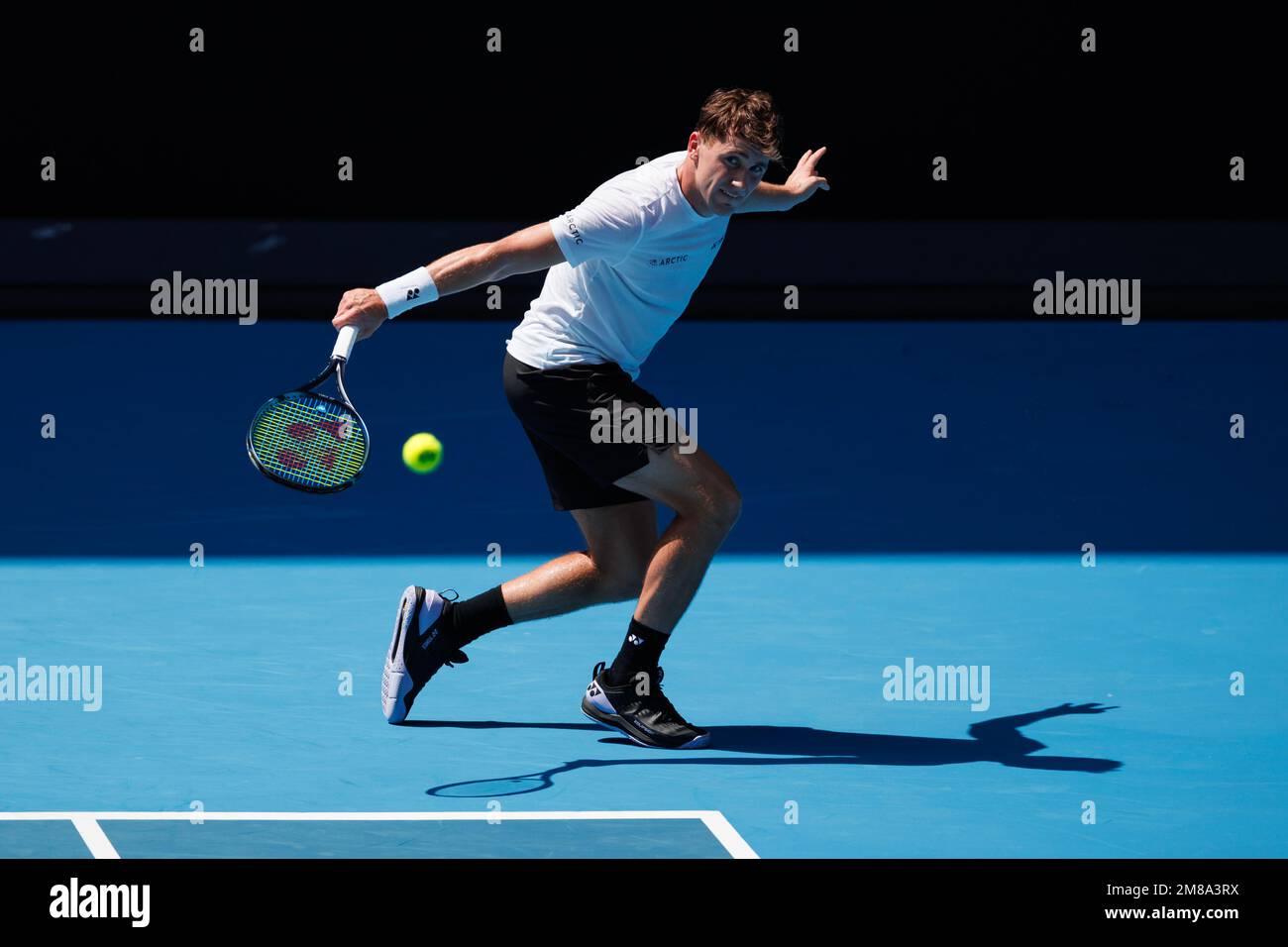 Melbourne Park 13/1/2023. Casper RUUD (NOR) in action during practice ...