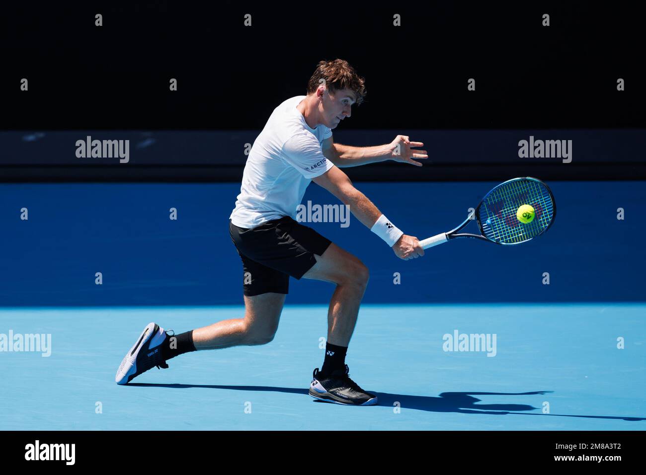 Melbourne Park 13/1/2023. Casper RUUD (NOR) in action during practice ...
