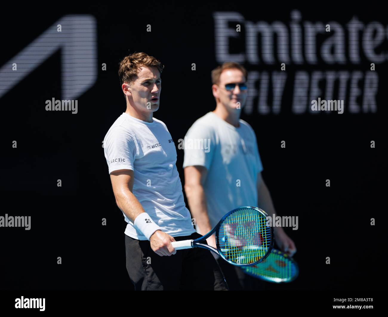 Melbourne Park 13/1/2023. Casper RUUD (NOR) in action during practice ...