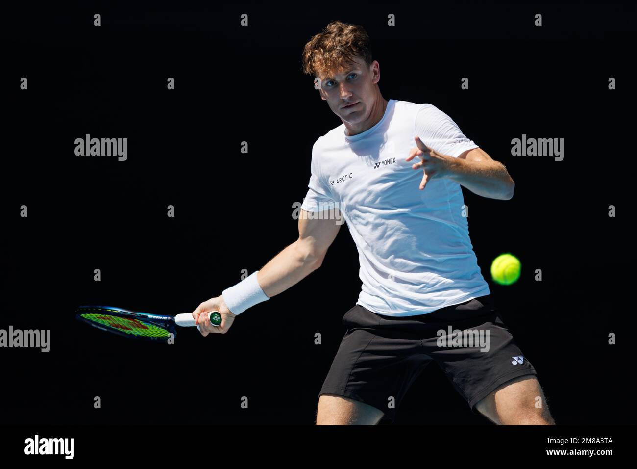 Melbourne Park 13/1/2023. Casper RUUD (NOR) in action during practice ...