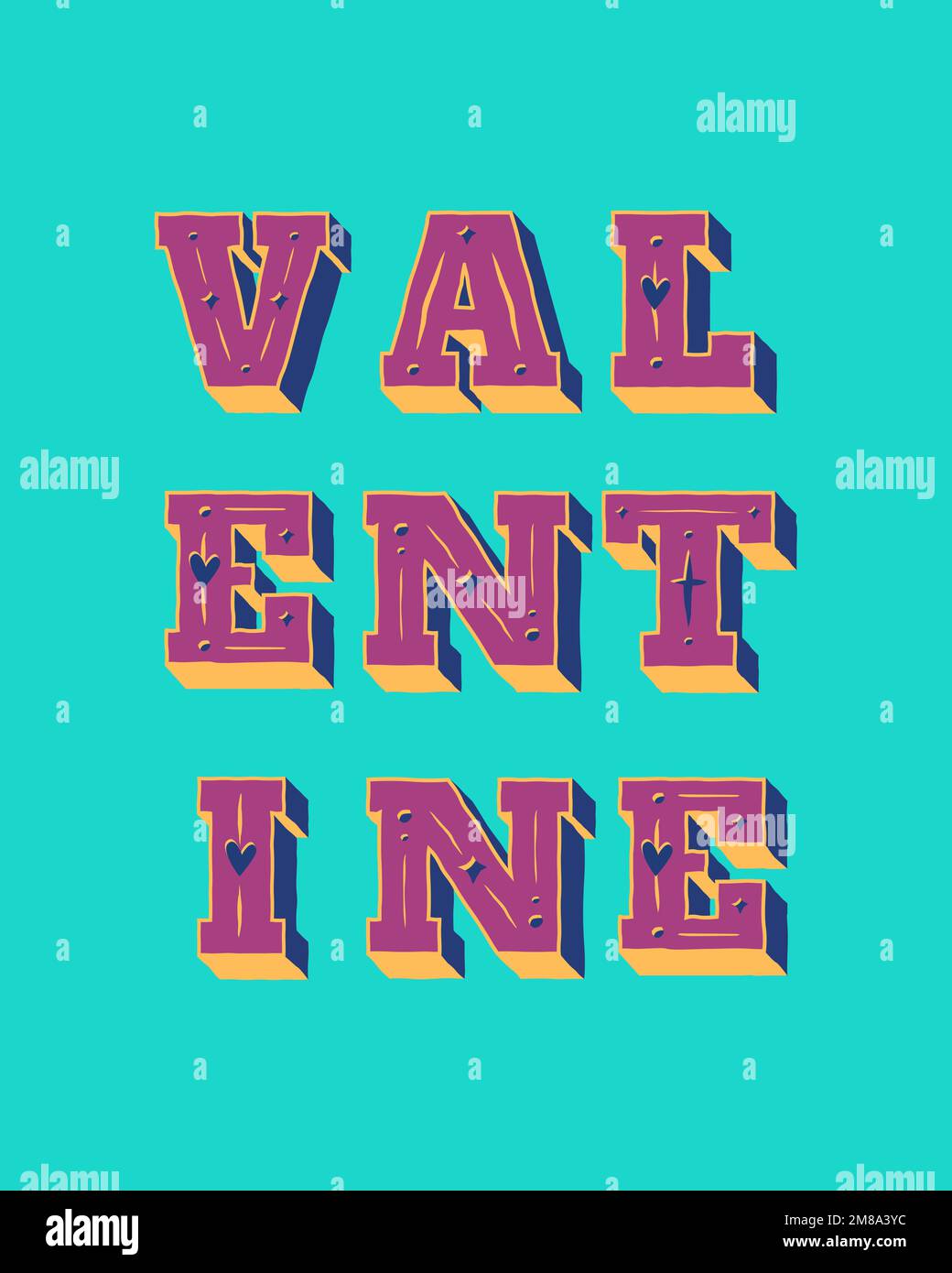 Retro lettering playful Valentine typography design with blue ...