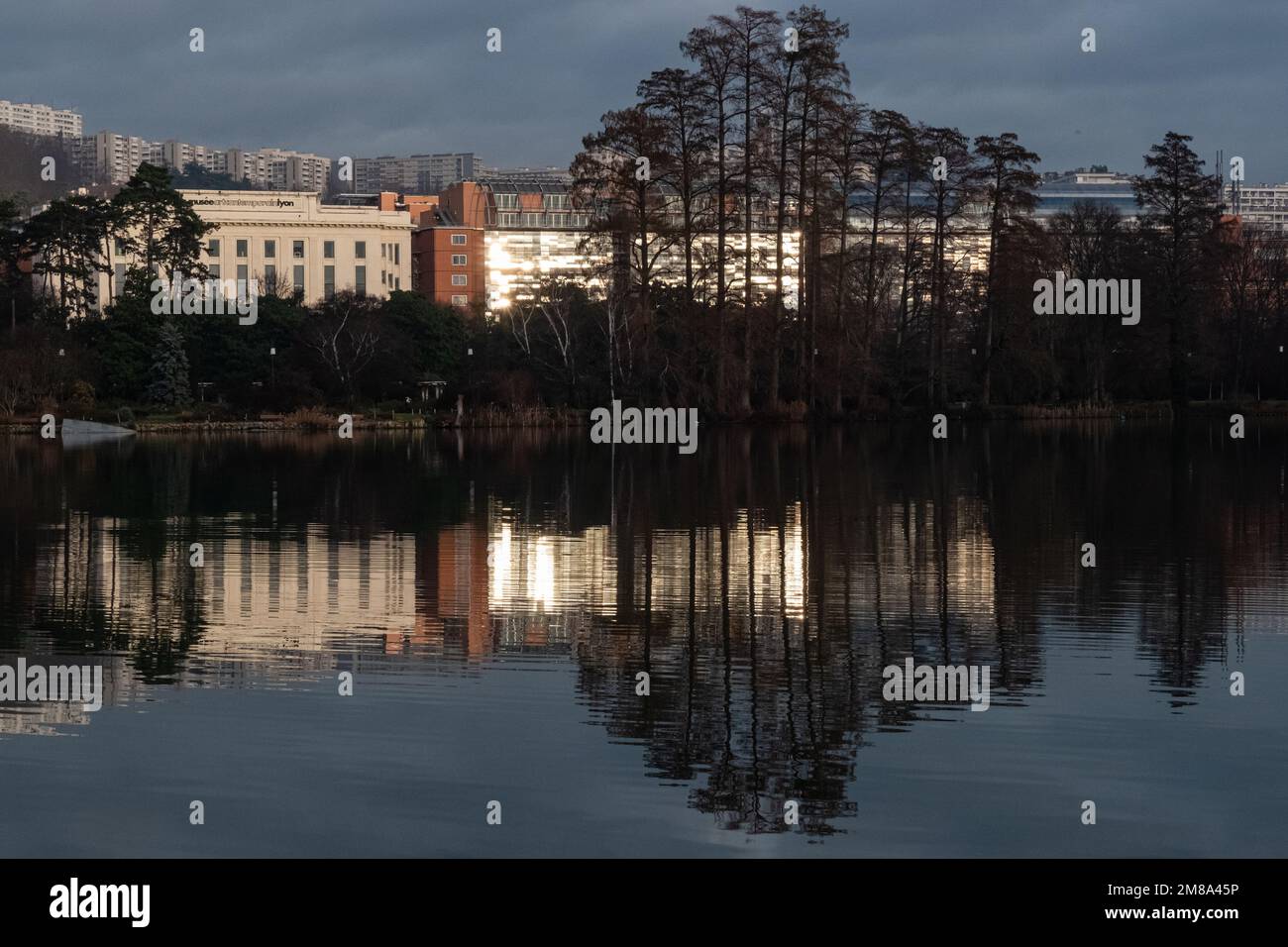 France, Lyon, 2023-01-12. View on the Cite Internationale and the ...