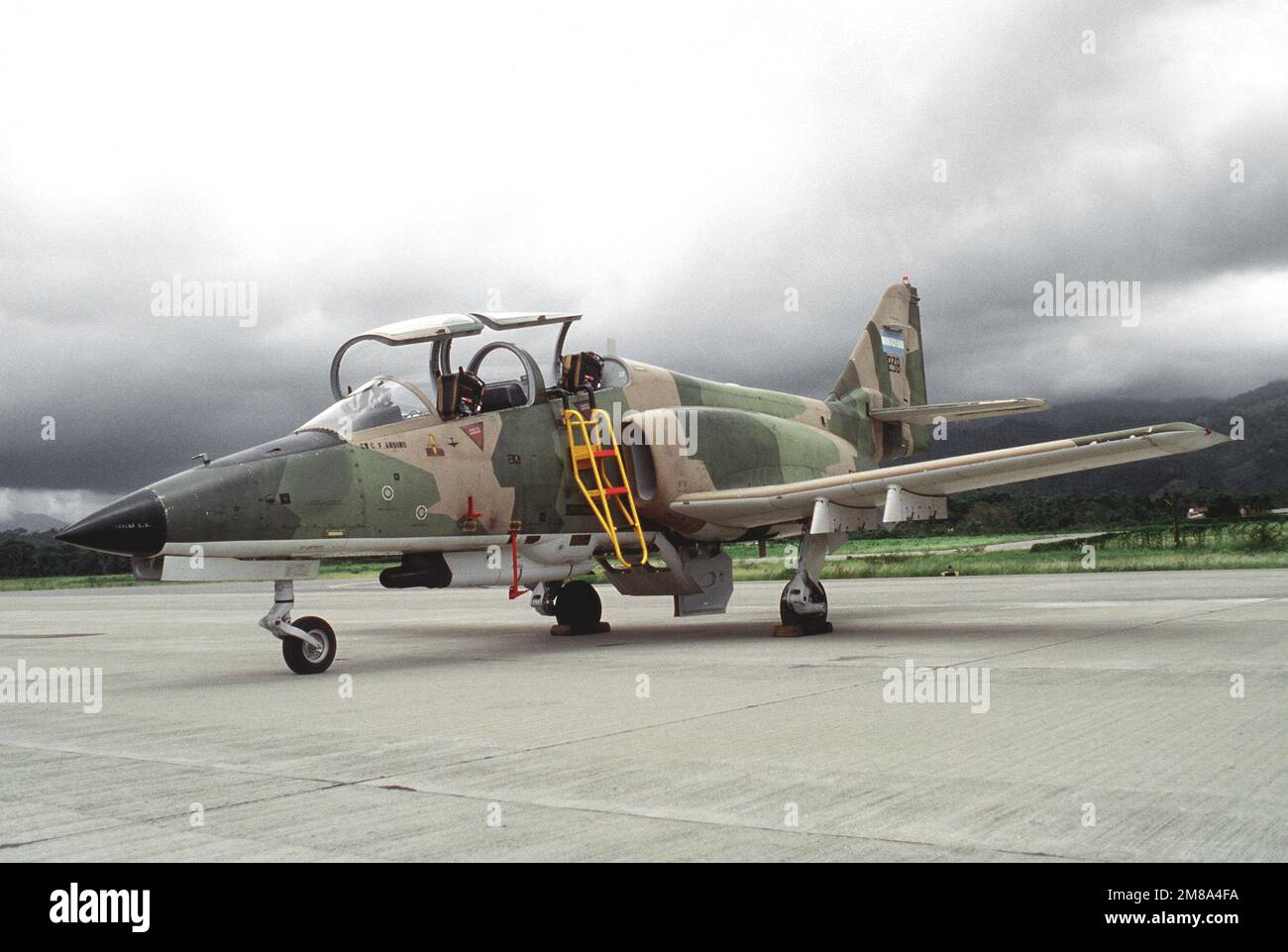 A C-101 Aviojet aircraft of the Honduran air force sits on the flight ...