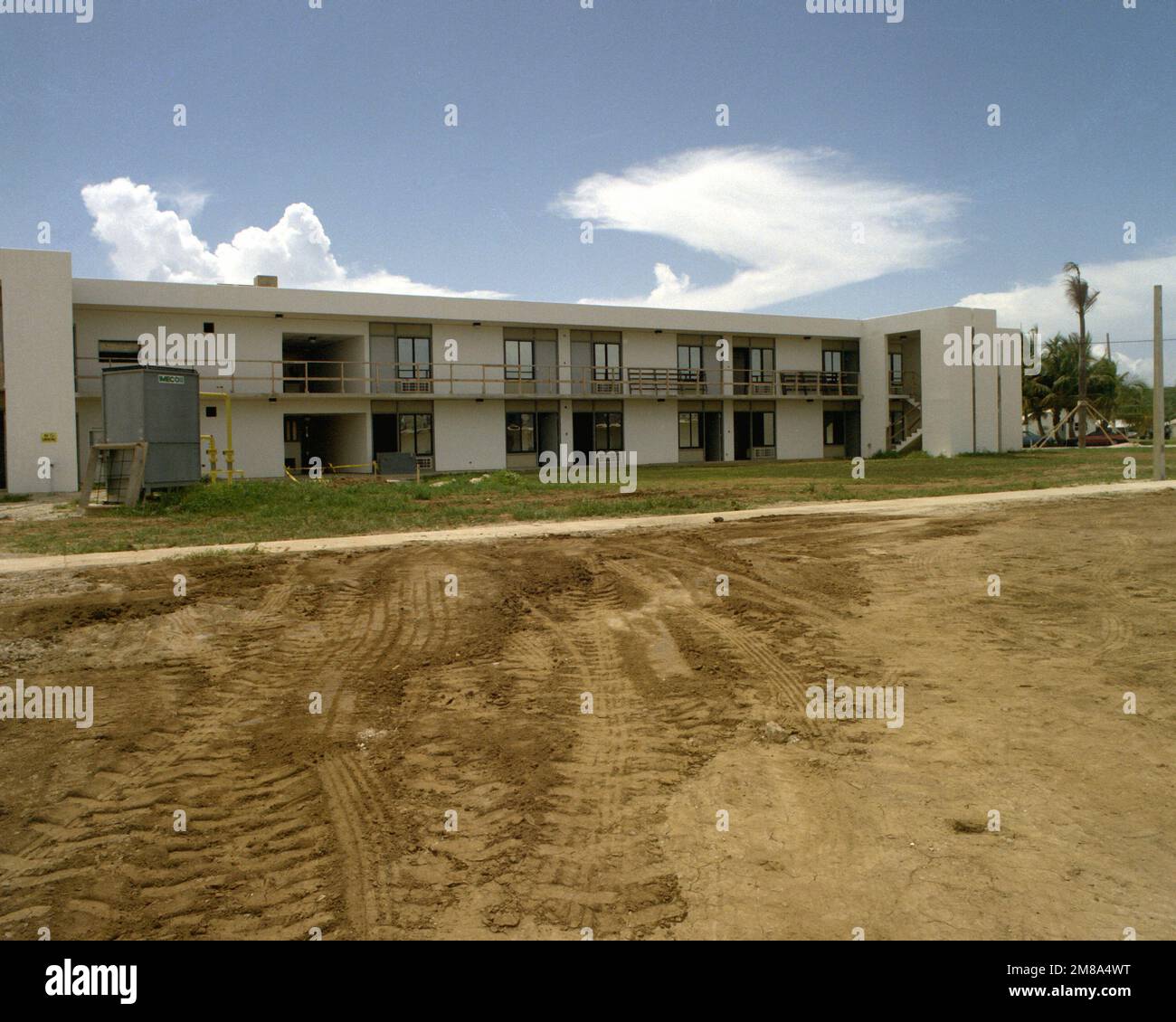 A view of the new enlisted barracks for members of the construction ...