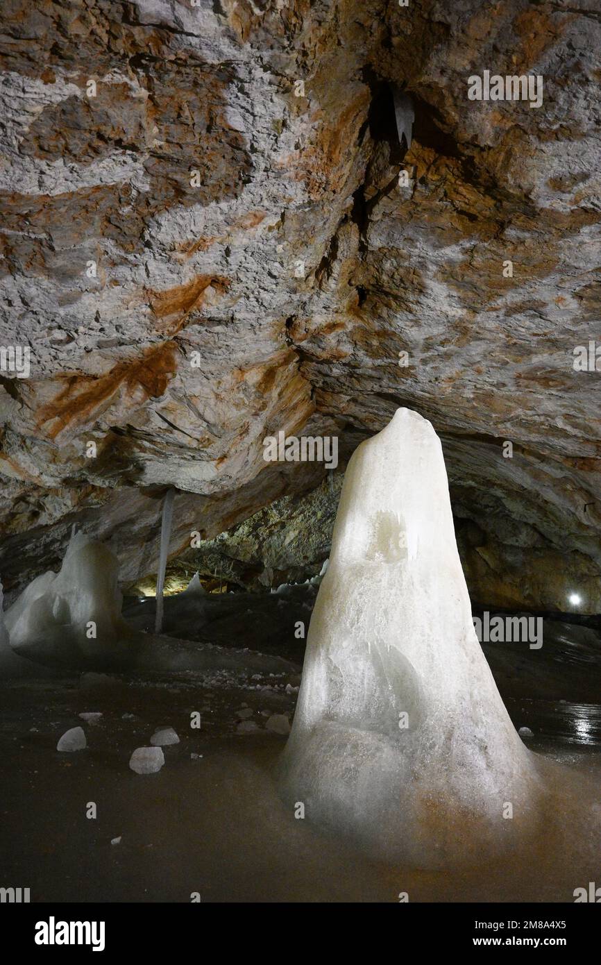 A vertical shot of the Dobshinskaya Ice Cave in Dobsina, Slovakia Stock ...