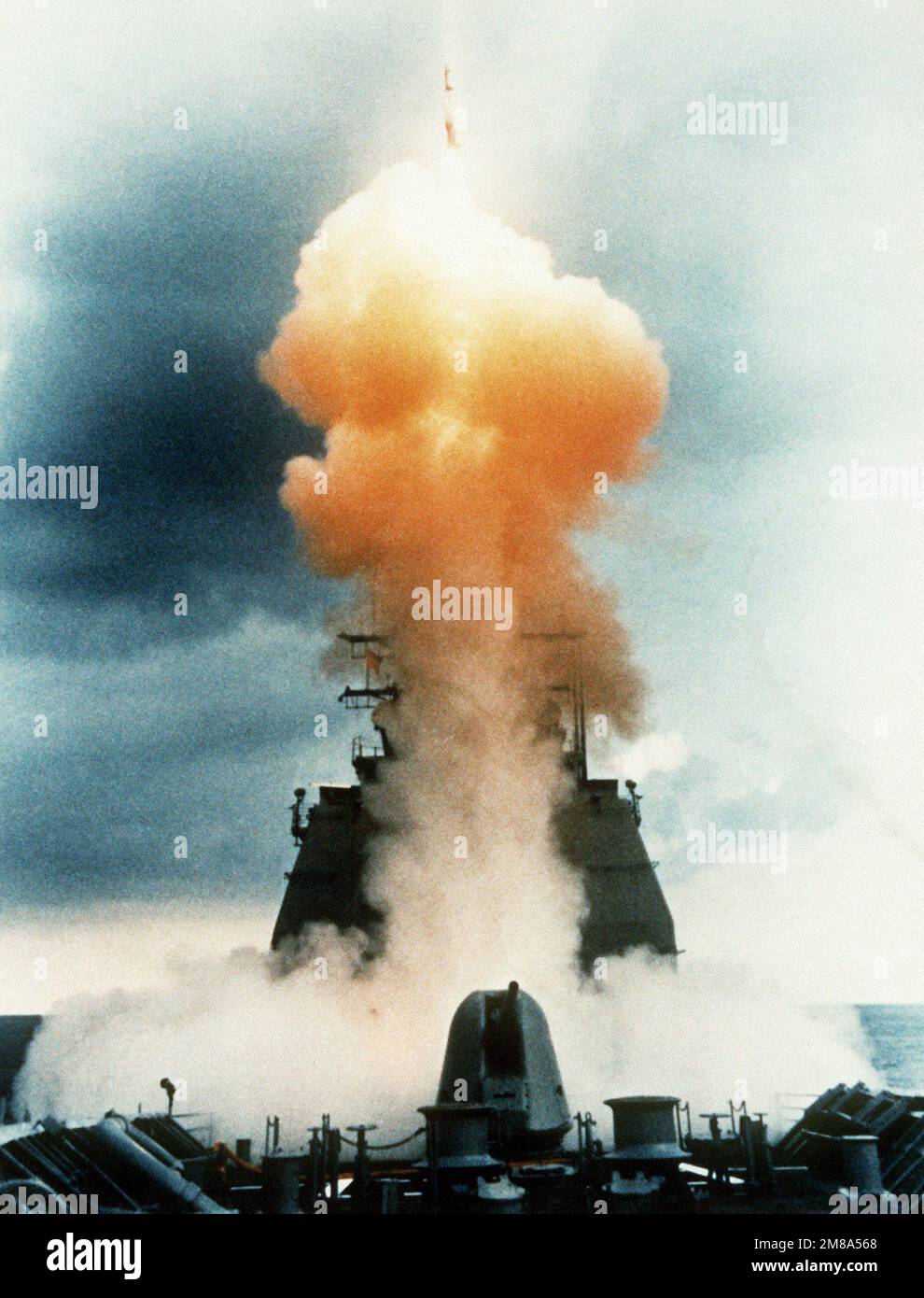 A U.S. Navy vertical launch missile is test fired from a Ticonderoga ...