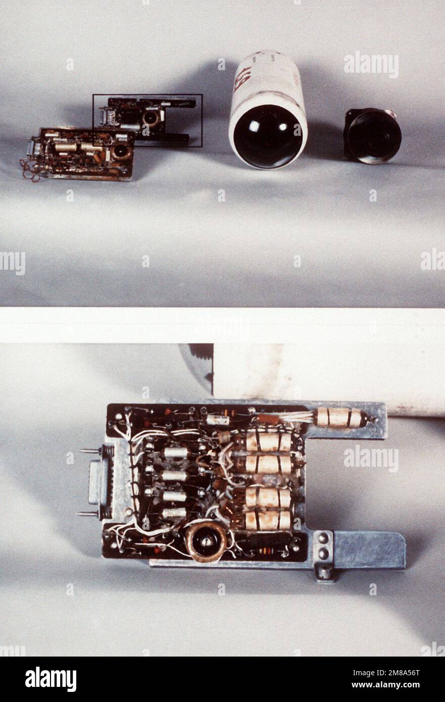 A close-up view of an infrared seeker from a Soviet AA-2D Atoll air-to ...