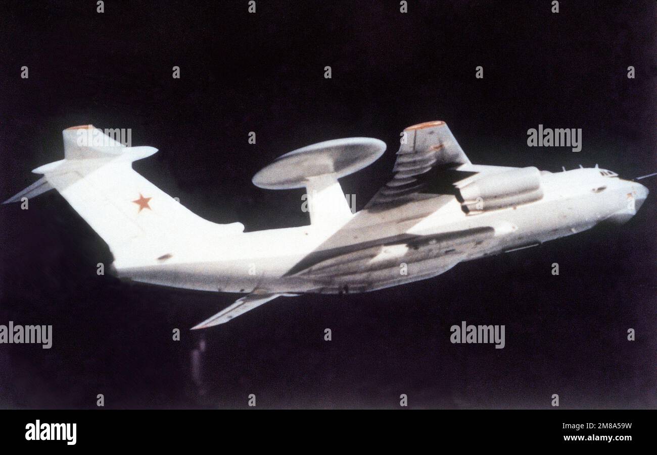 An air-to-air right side view of a Soviet Mainstay airborne warning and ...