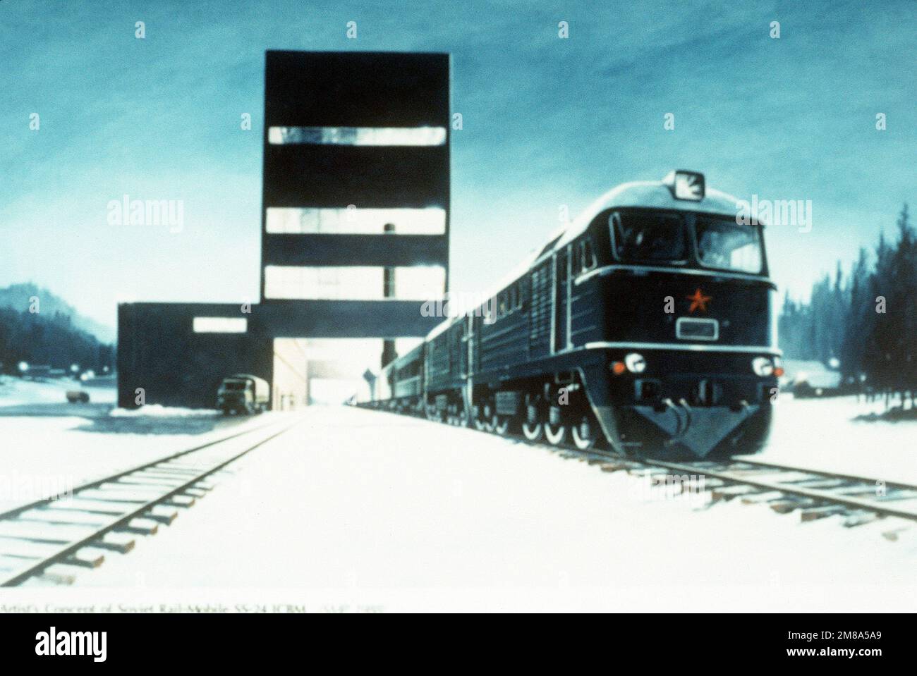 An artist's concept of a Soviet rail-mobile SS-24 Mod 1 ...