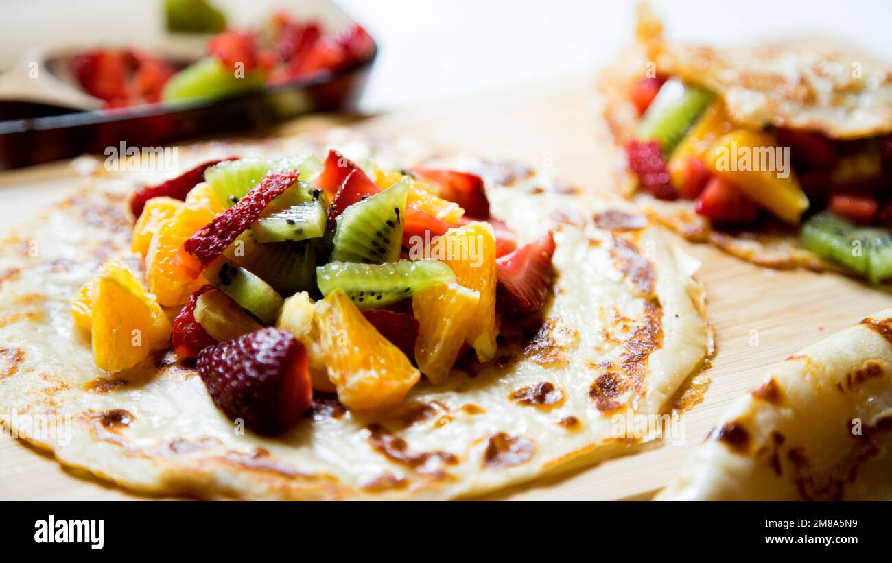 Fruit Crepes. The crepes is a recipe of French origin in which a dough ...