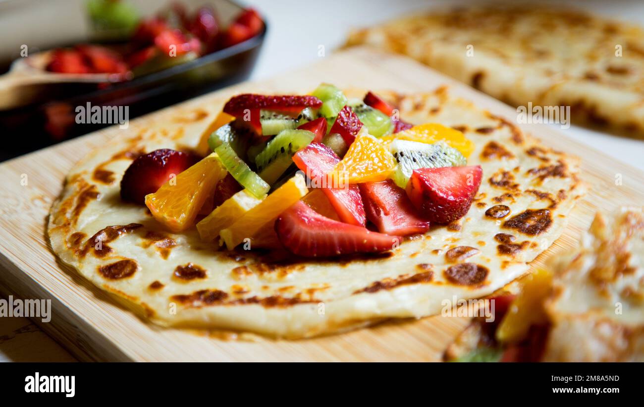 Fruit Crepes. The crepes is a recipe of French origin in which a dough ...