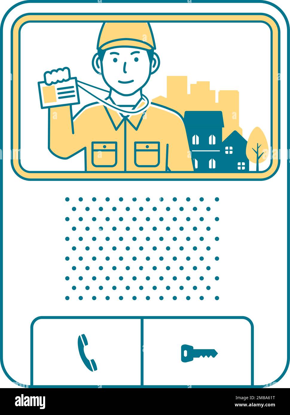 Vector illustration of a male worker visiting a house (showing an ID ...