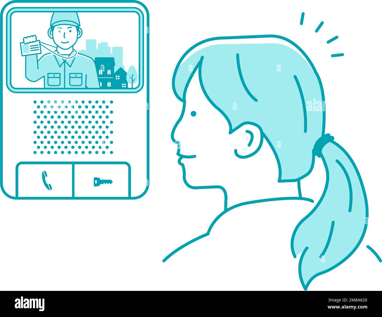 Vector illustration of a male worker visiting a house (showing an ID ...