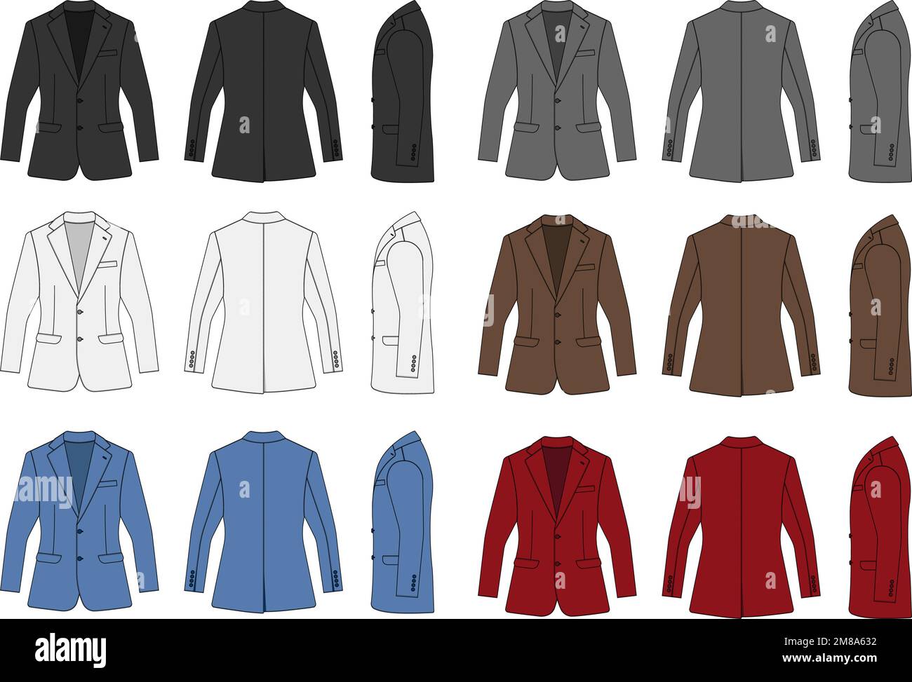 Suit jacket vector template illustration set ( with side view Stock ...