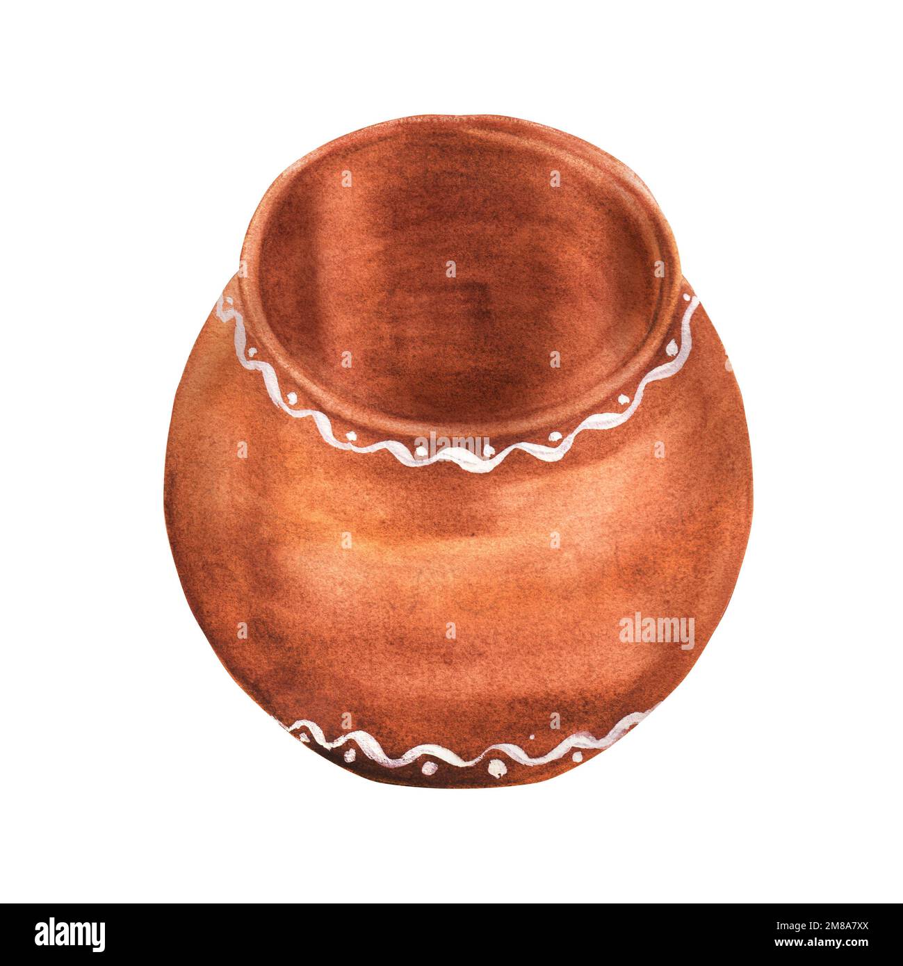 Hand-drawn watercolor traditional clay pot. A part of the big Holi set ...