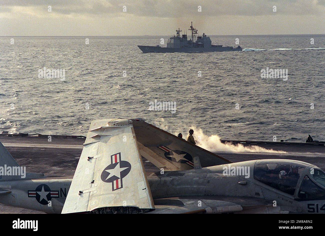The guided missile cruiser USS MOBILE BAY (CG-53) underway, as seen ...