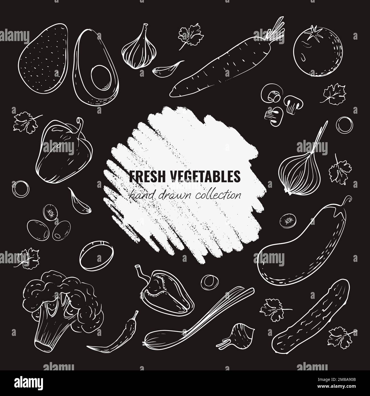 fresh vegetables in hand drawing technique in illustration Stock Vector ...