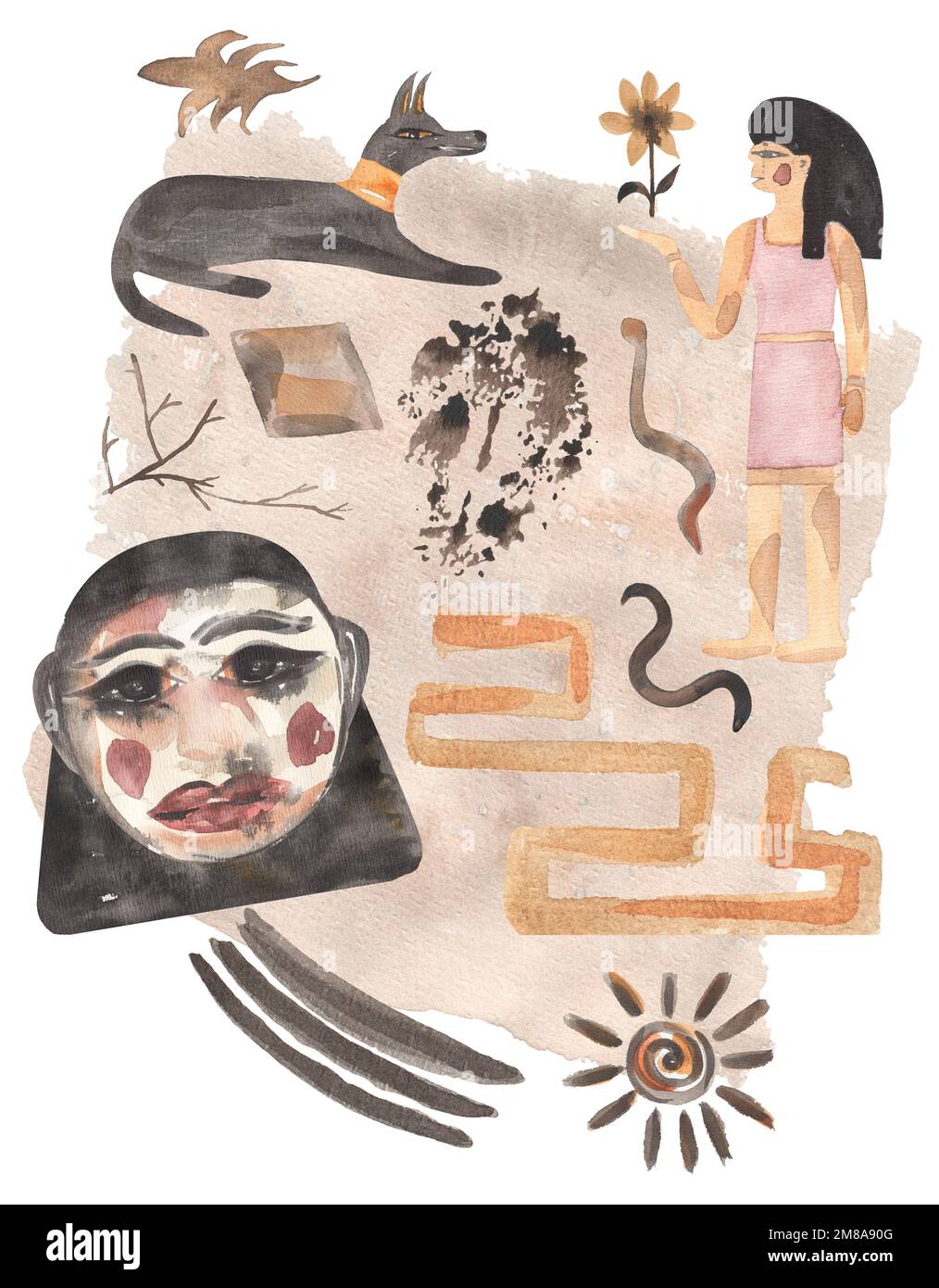 Ancient Tribal poster Clipart, Watercolor modern abstract Illustration ...