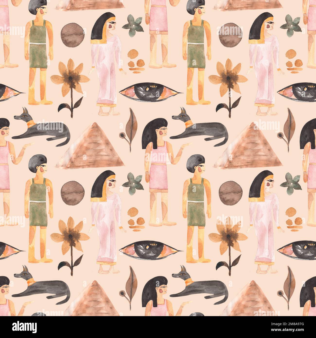 Ancient Tribal seamless pattern, Watercolor modern abstract ...