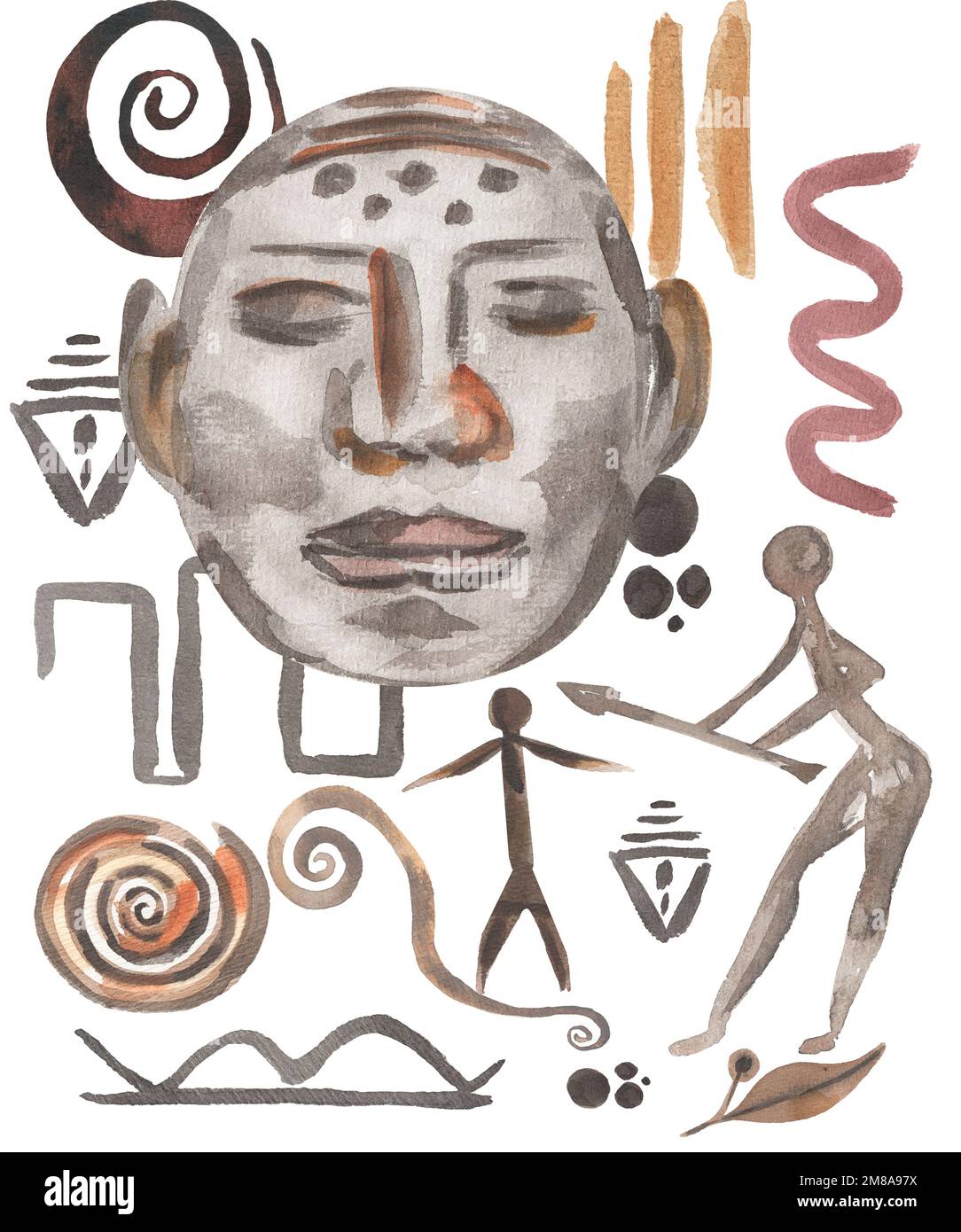 Ancient Tribal poster Clipart, Watercolor modern abstract Illustration ...