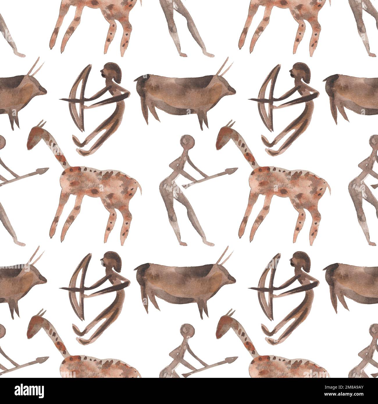 Ancient Tribal seamless pattern, Watercolor modern abstract ...