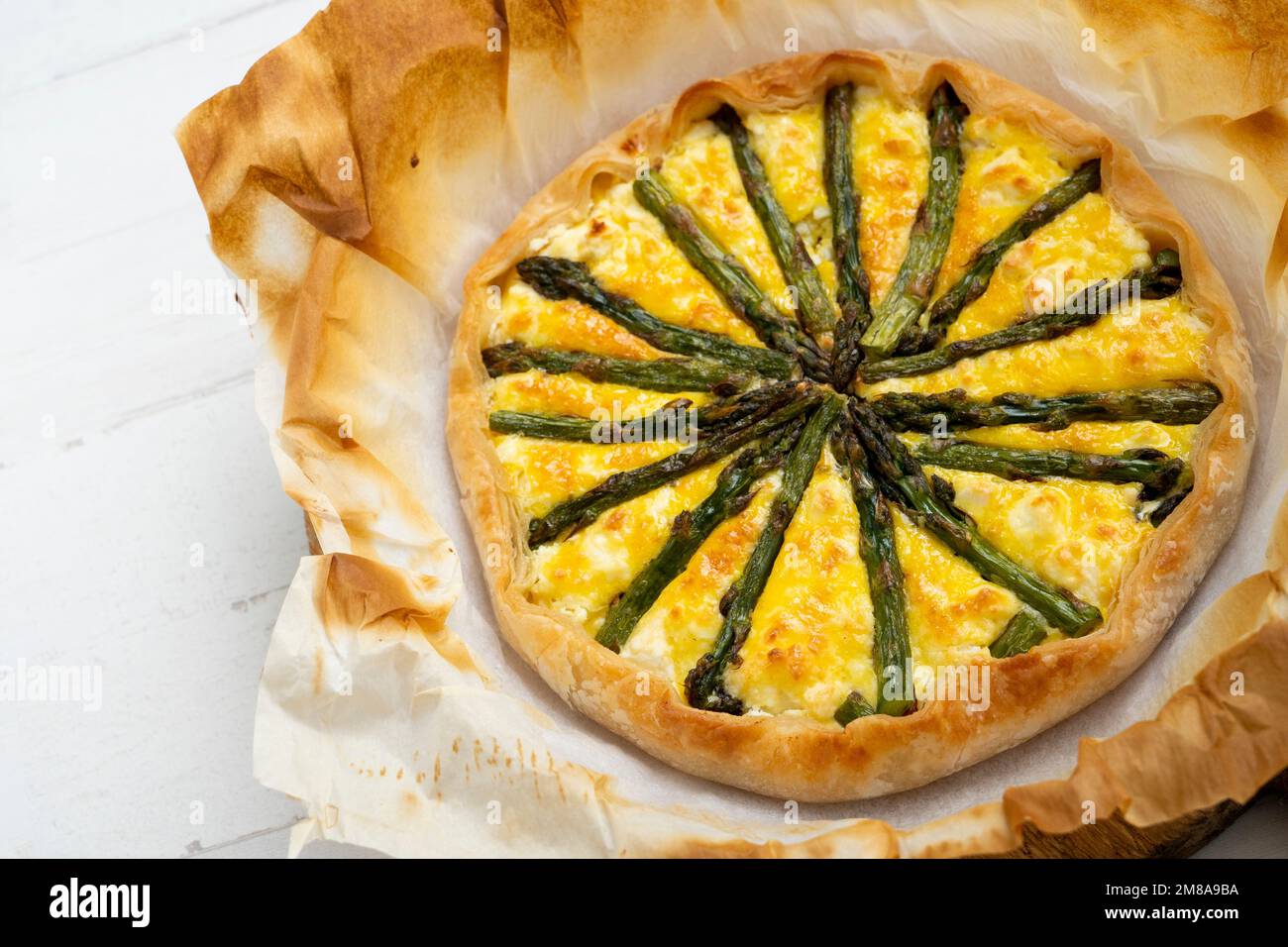 Asparagus French quiche. In gastronomy, a quiche is a type of savory ...