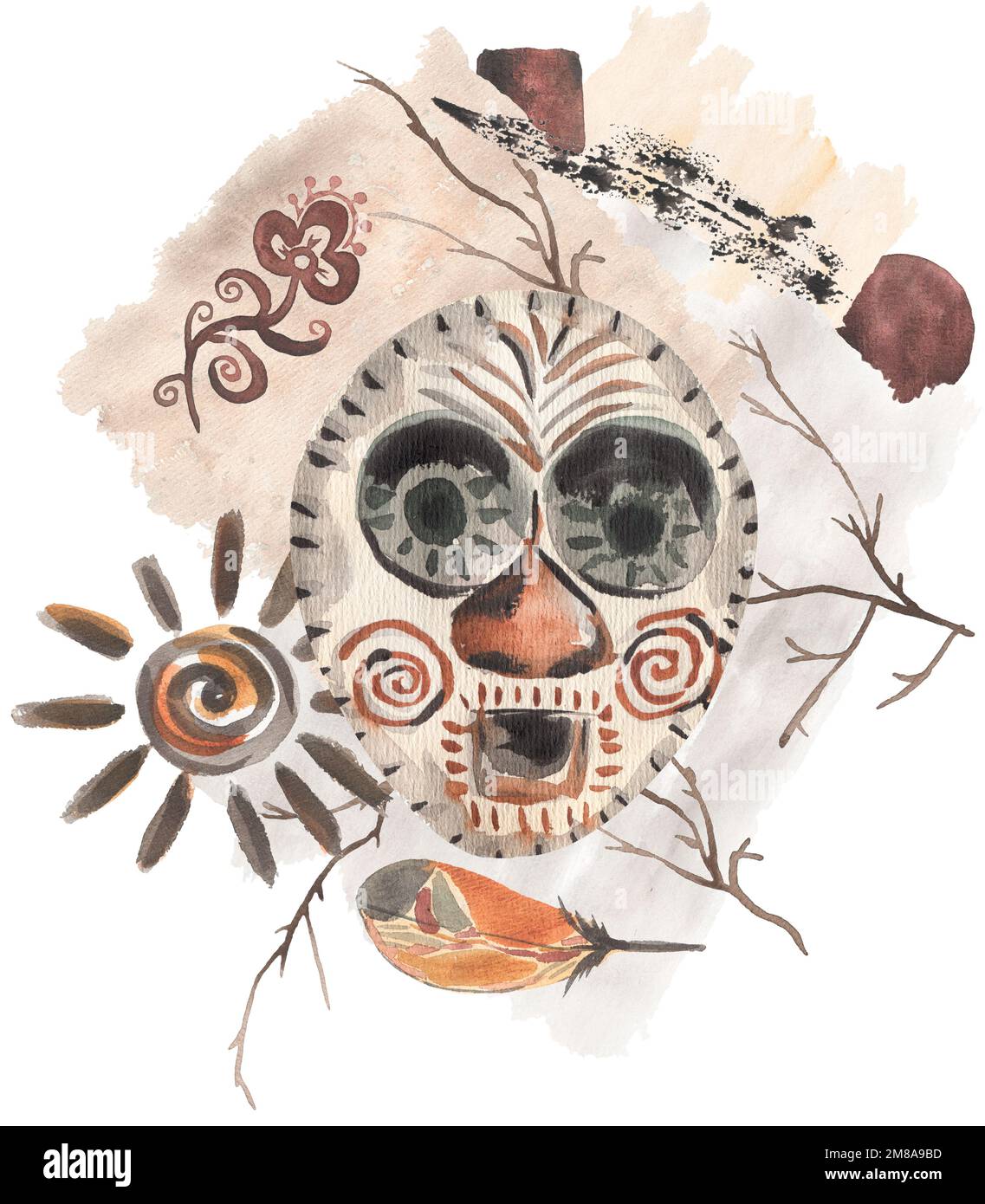 Ancient Tribal poster Clipart, Watercolor modern abstract Illustration ...