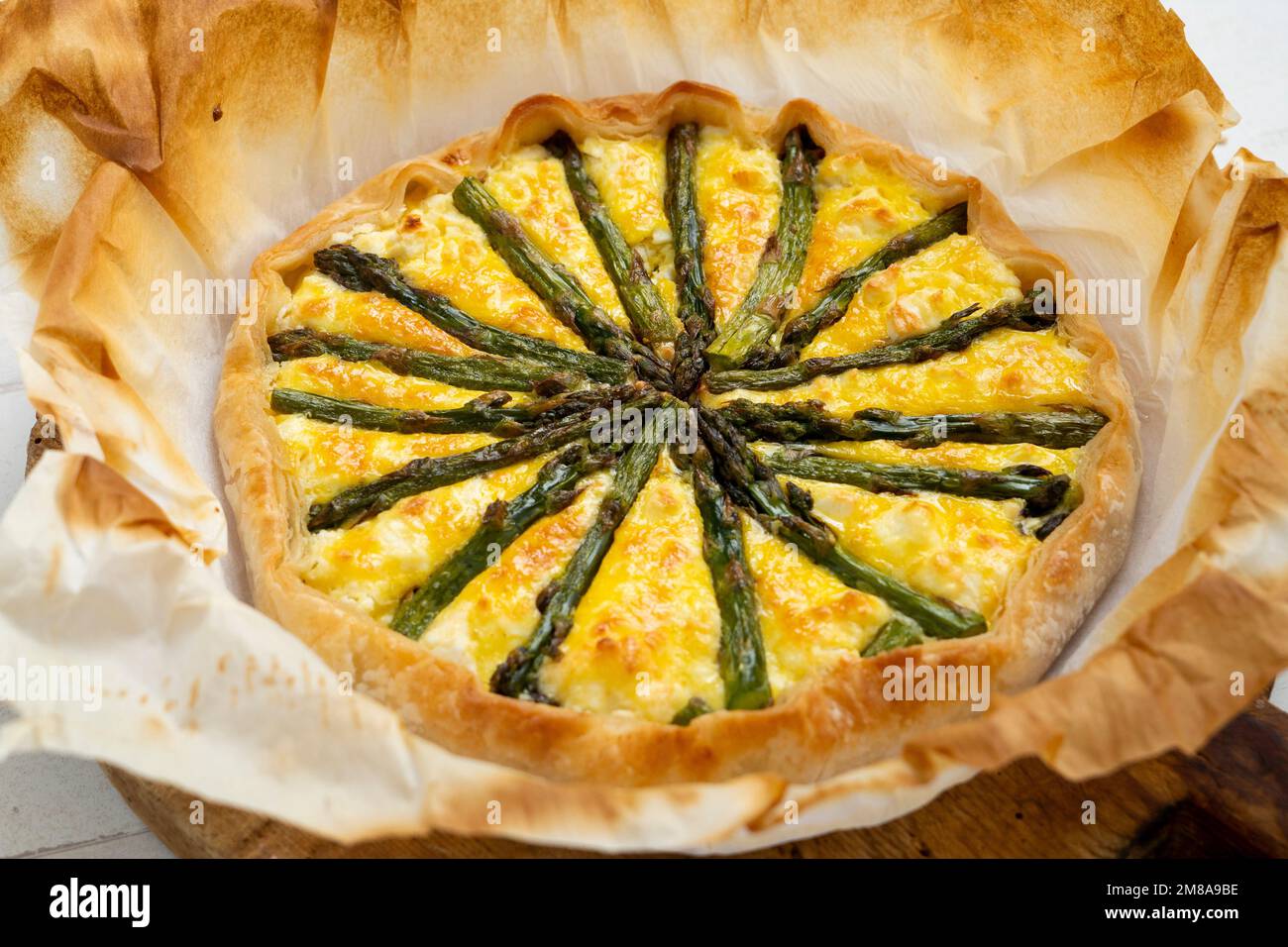 Asparagus French quiche. In gastronomy, a quiche is a type of savory ...