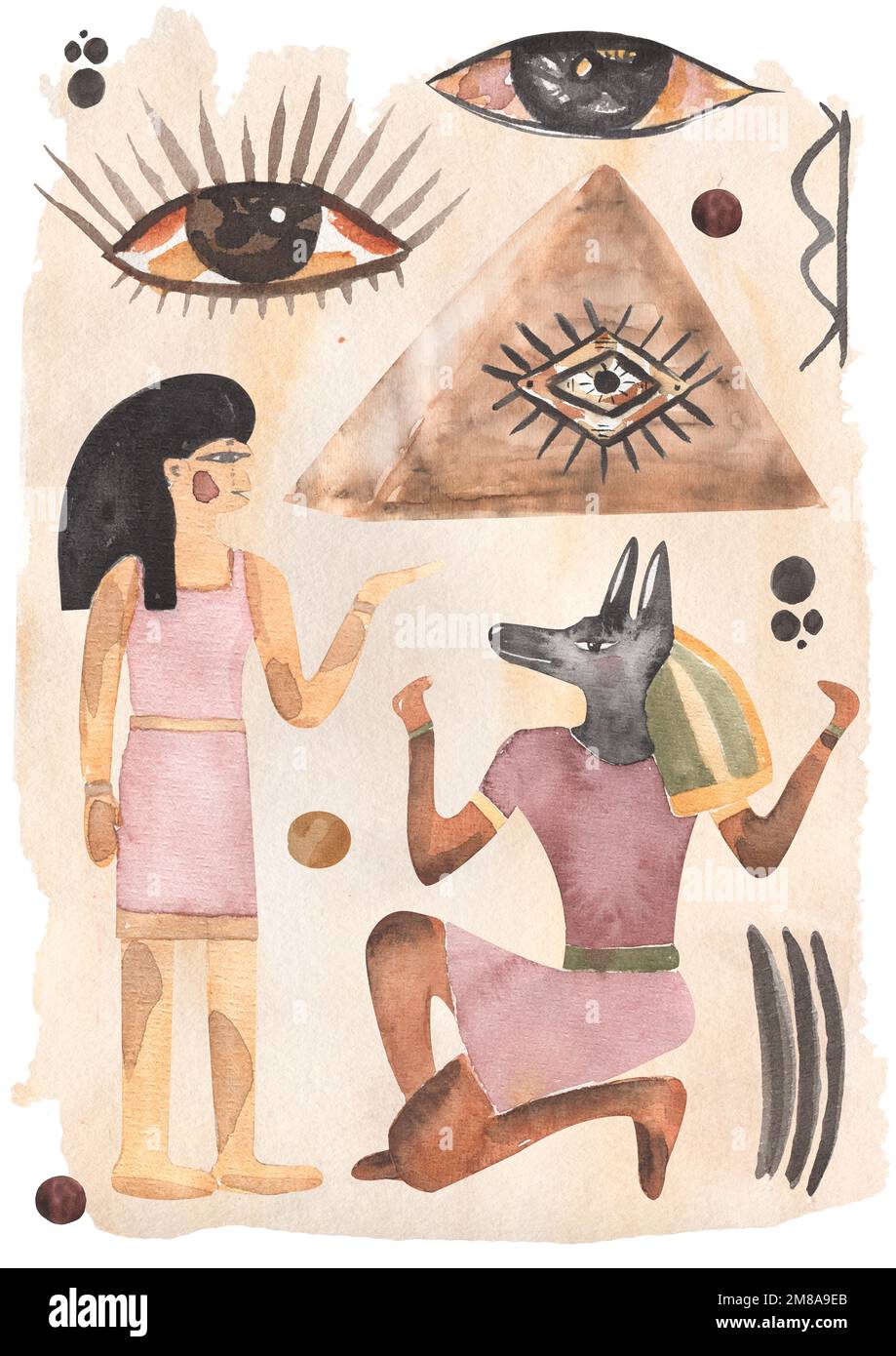 Ancient Tribal poster Clipart, Watercolor modern abstract Illustration ...