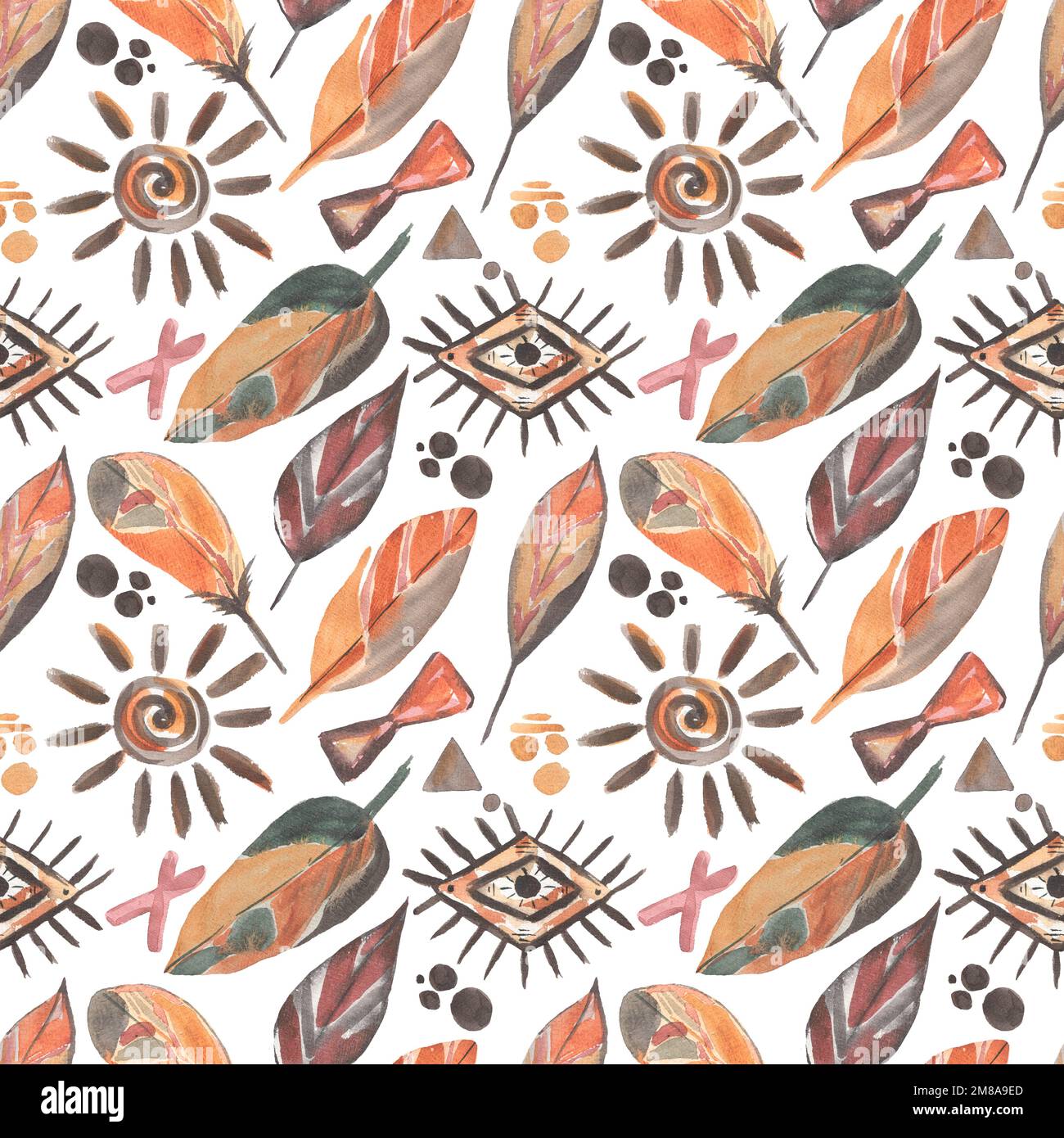 Ancient Tribal seamless pattern, Watercolor modern abstract feathers ...