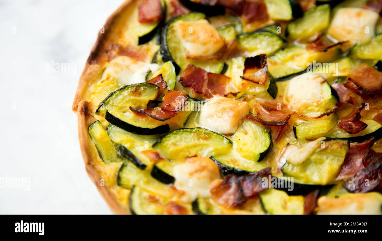Bacon zucchini French quiche. In gastronomy, a quiche is a type of ...
