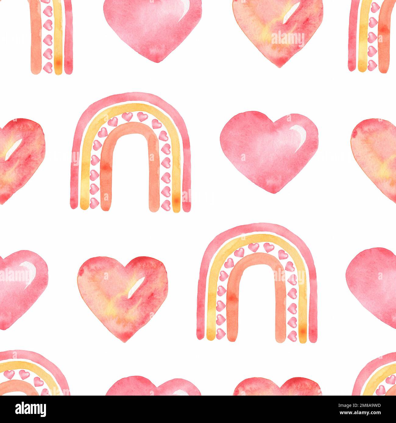 Pink rainbows Seamless Pattern, Watercolor Cute Rainbows, hearts paper ...