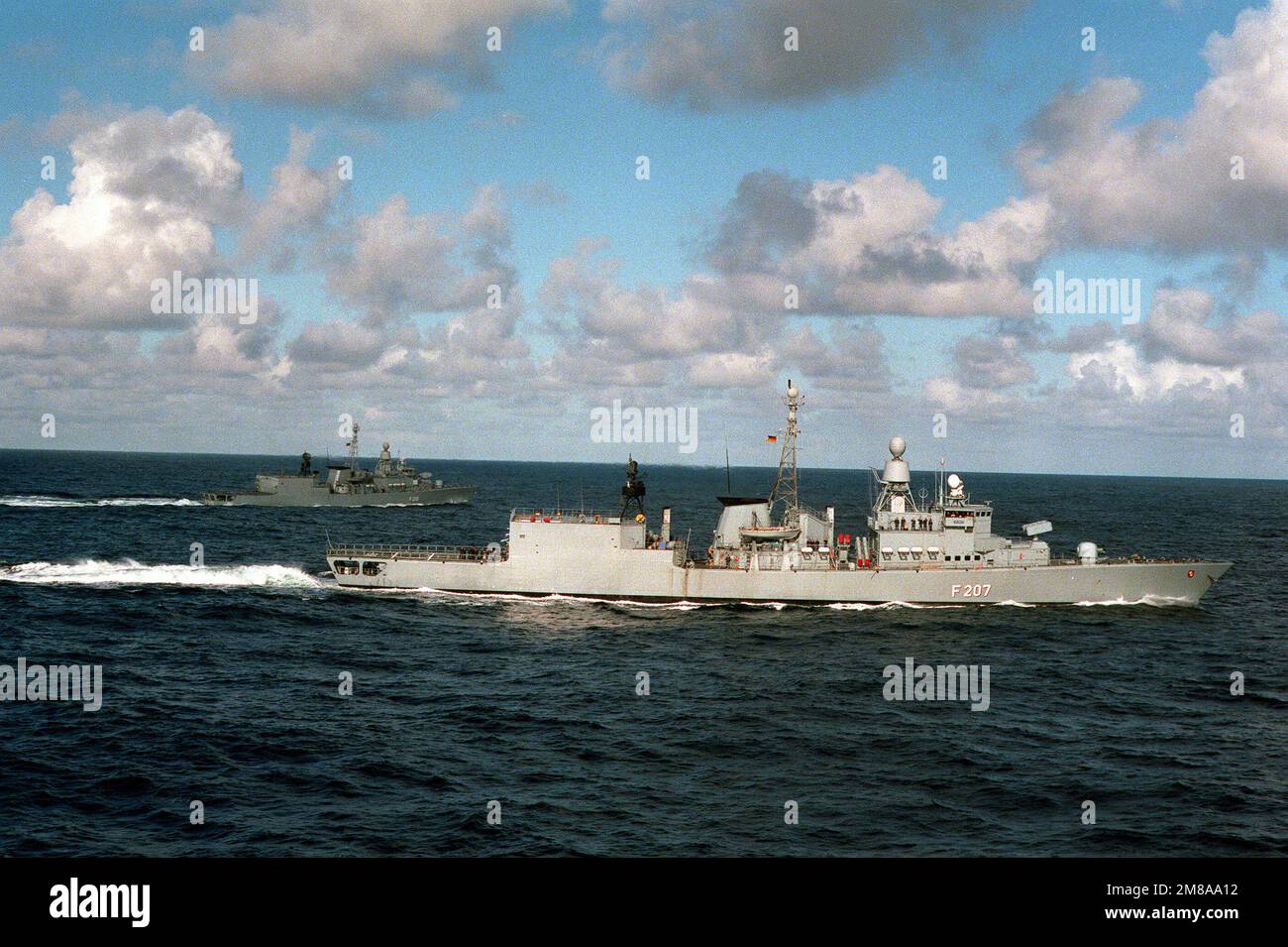A starboard beam view of the West German frigate FGS Bremen (F-207 ...
