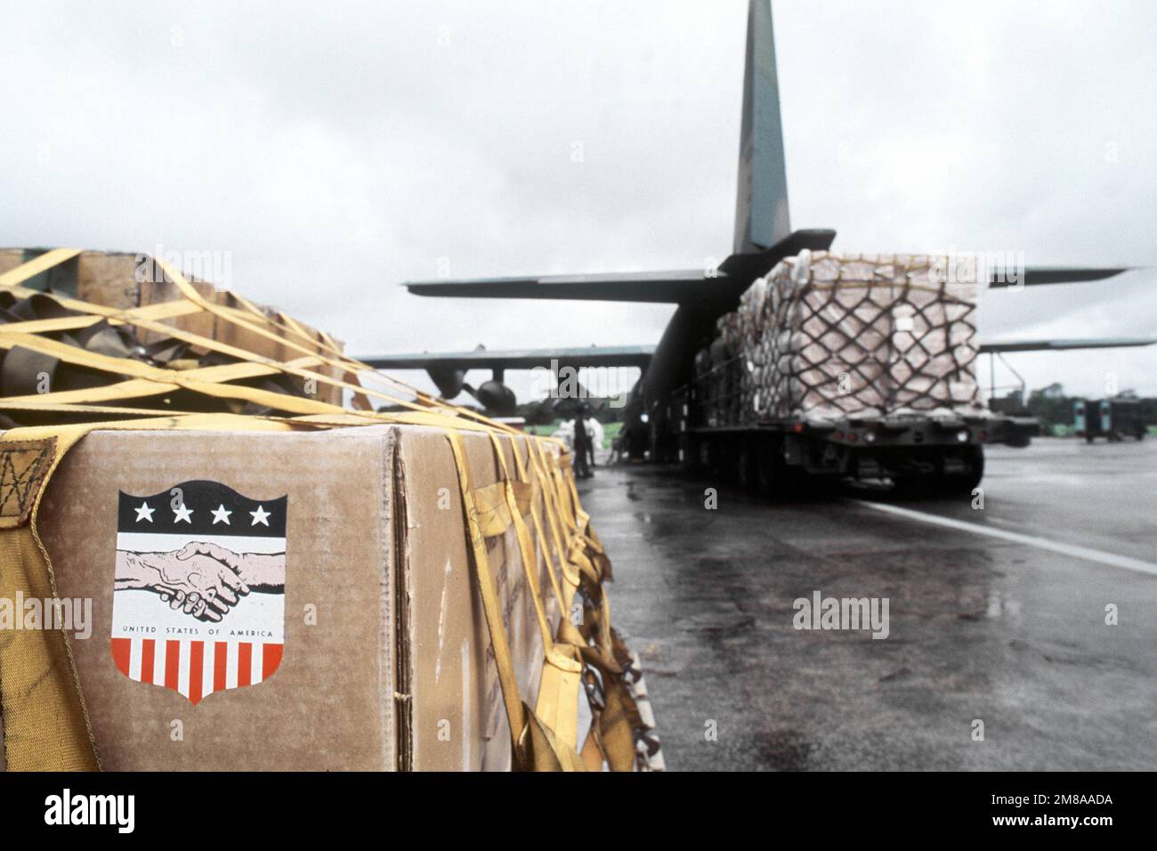 American disaster relief supplies such as chain saws, plastic ...