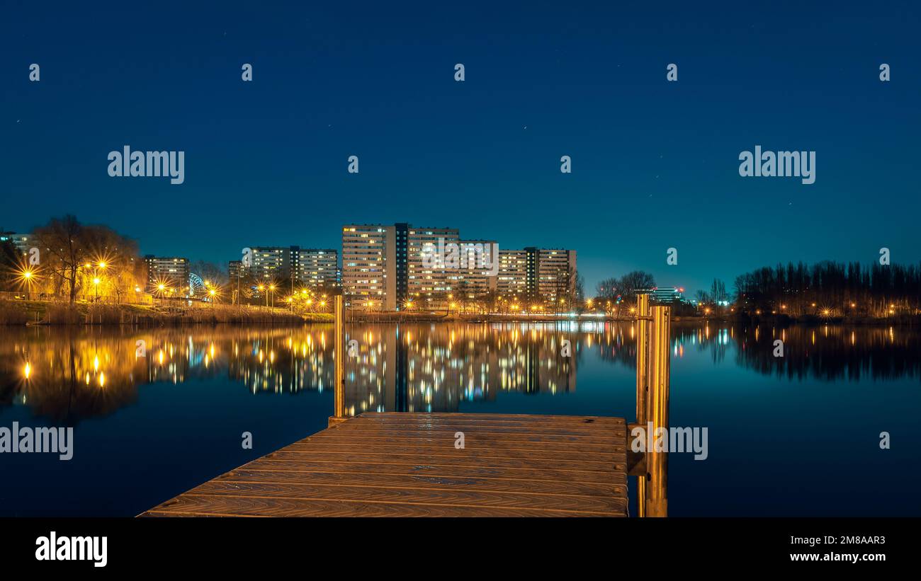 Night view on Tysiaclecie estate in Katowice, Silesia, Poland ...