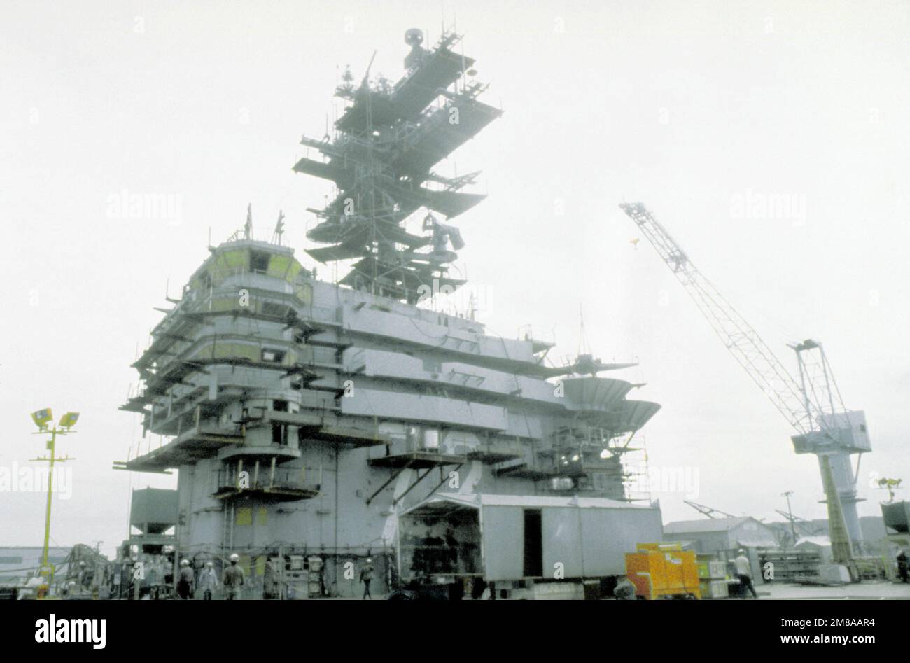 A view of the port side of the island structure aboard the nuclear ...