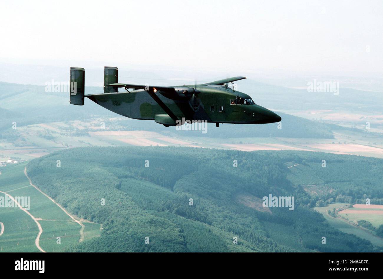 A C-23A Sherpa aircraft from the 10th Military Airlift Squadron flies ...