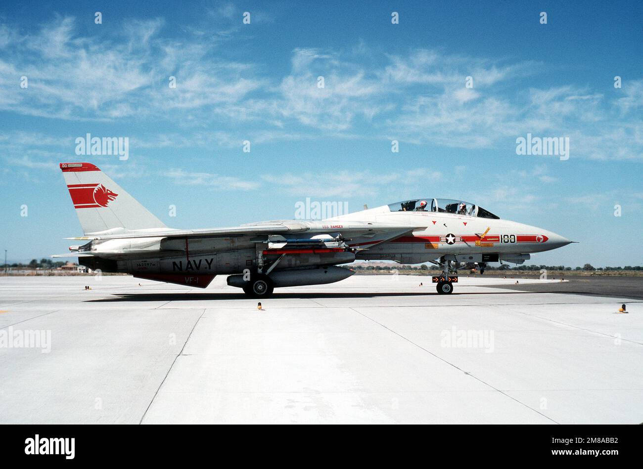 A right side view of a Fighter Squadron 1 (VF-1) F-14A Tomcat aircraft ...