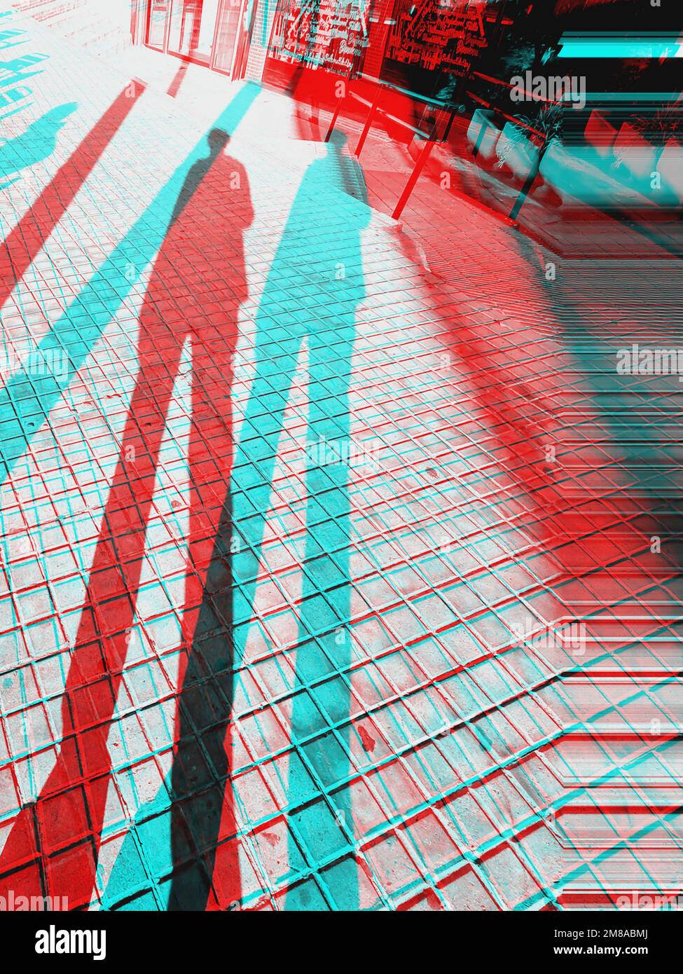 Silhouette of a person on a pavement. Glitch effect Stock Photo - Alamy