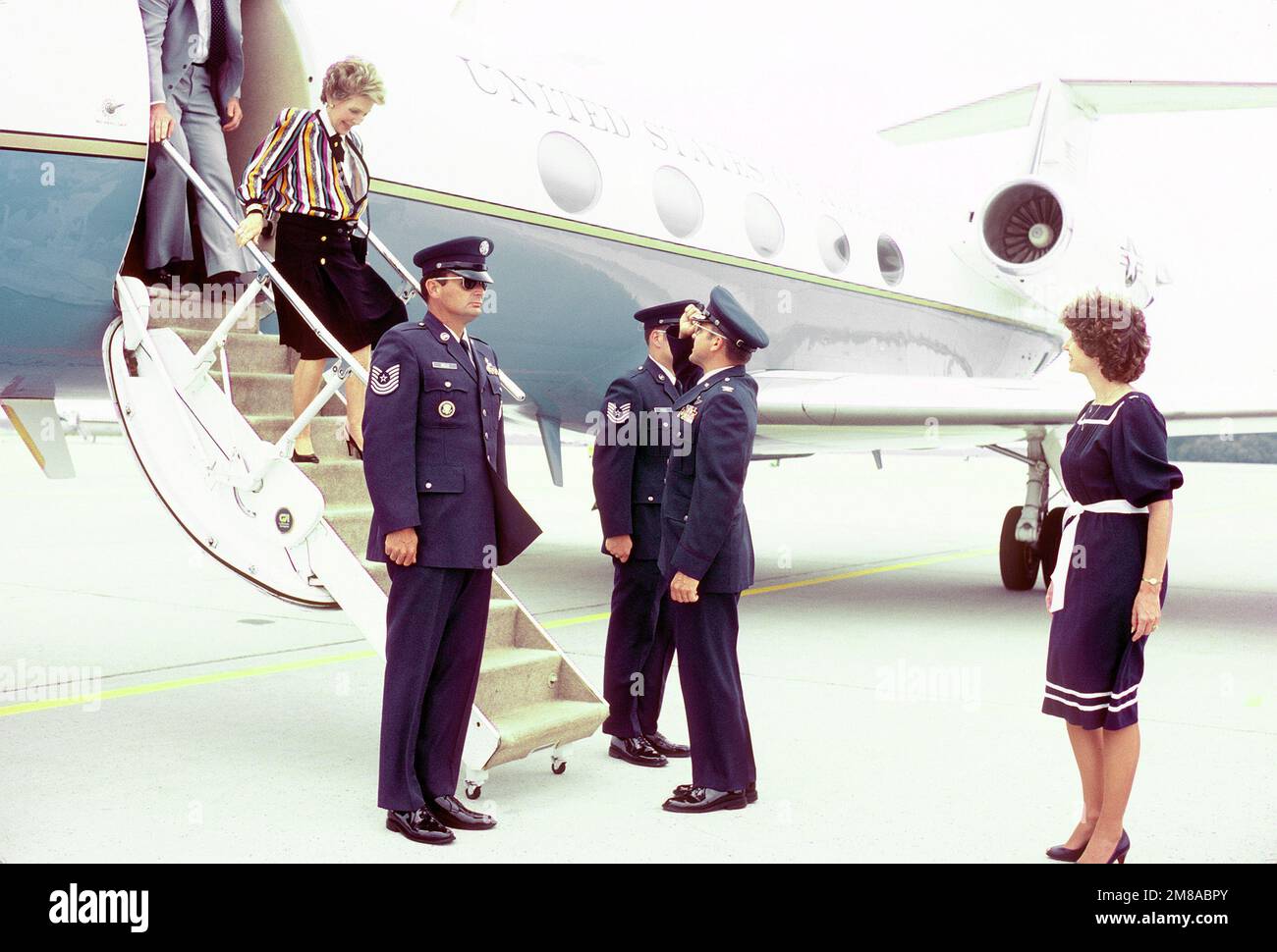 First lady Nancy Reagan is greeted by COL. Preston Davis, former 1776th ...
