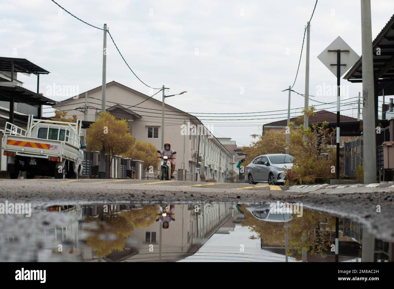 Scene of the stagnant pool of water after rain around the suburb ...