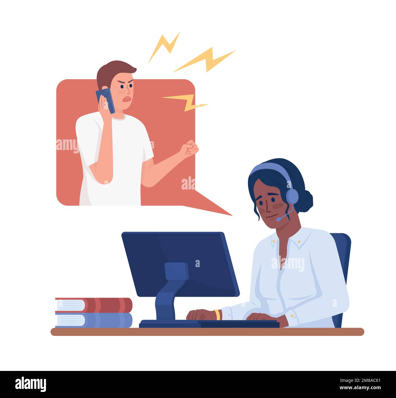 Female operator handling angry customer semi flat color vector ...