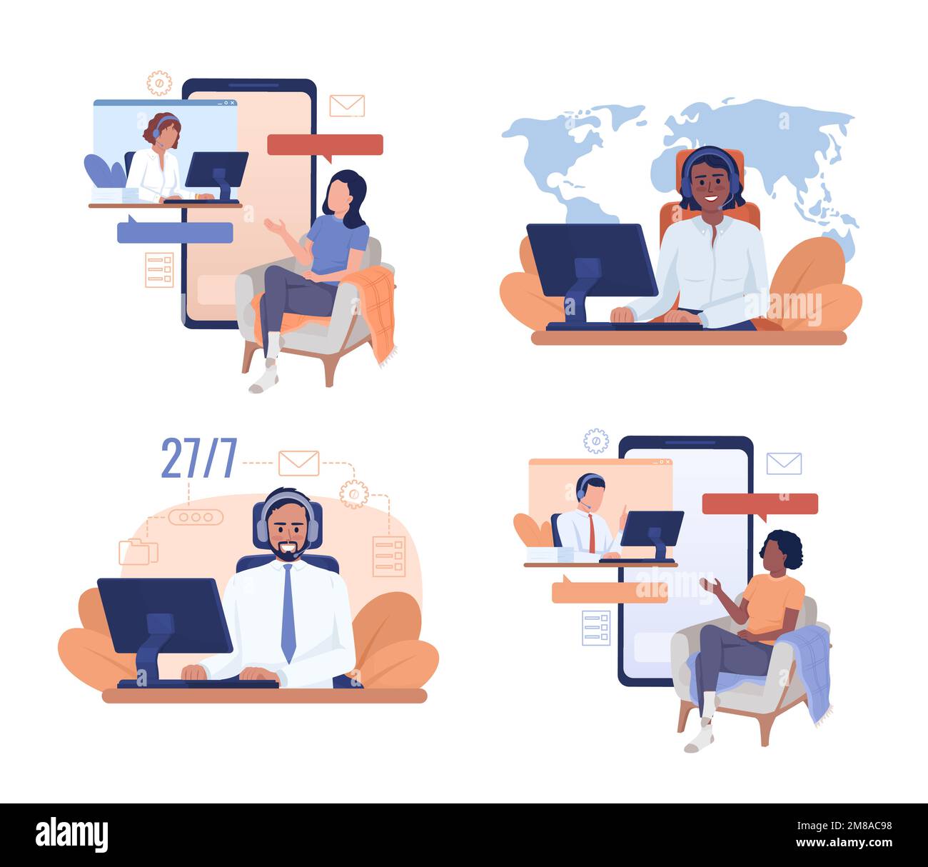 Excellent customer service 2D vector isolated illustration set Stock ...