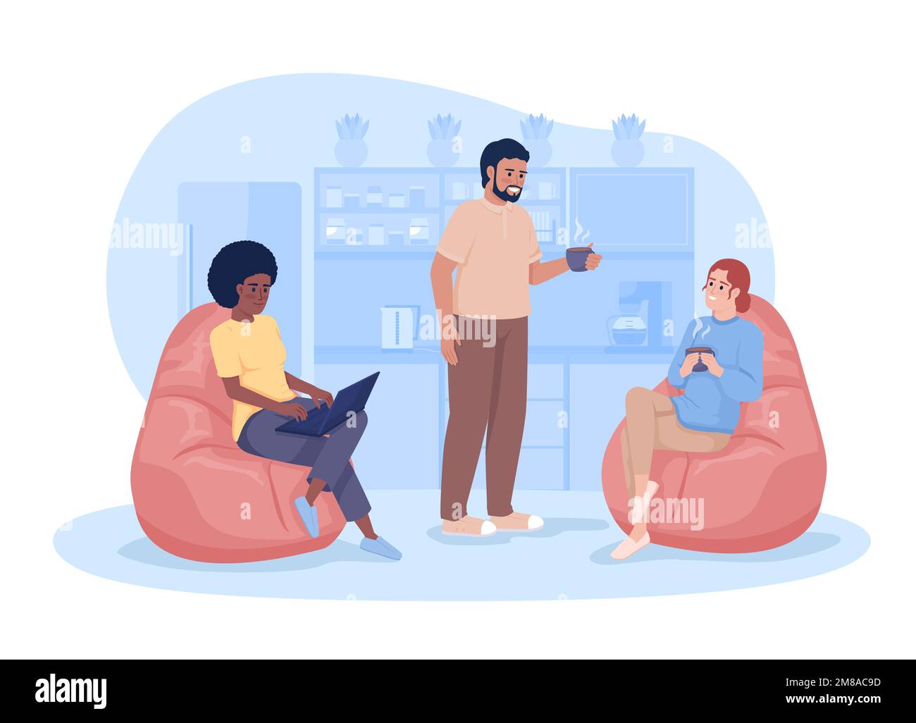 Employee break room 2D vector isolated illustration Stock Vector Image ...