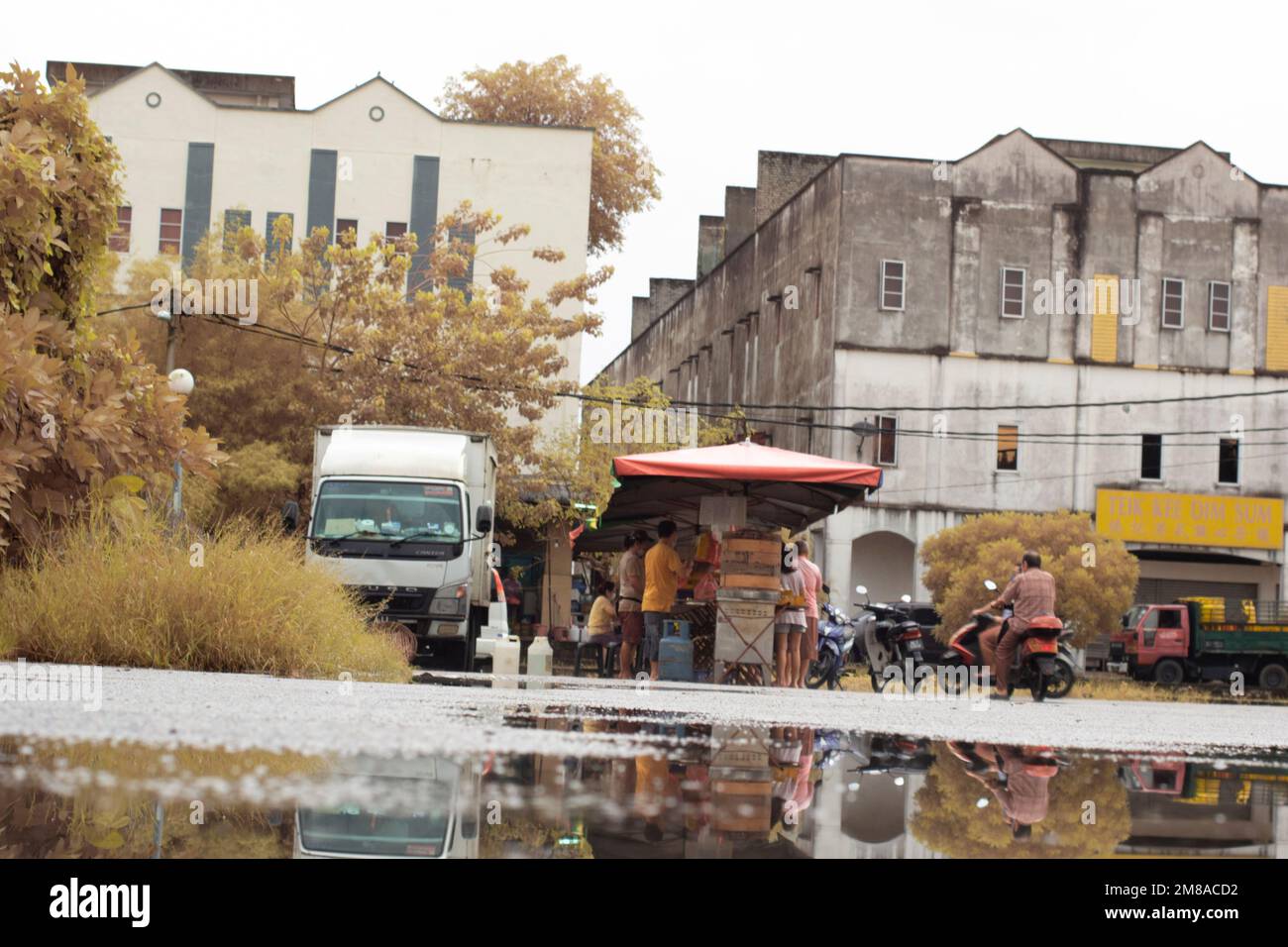 Scene of the stagnant pool of water after rain around the suburb ...