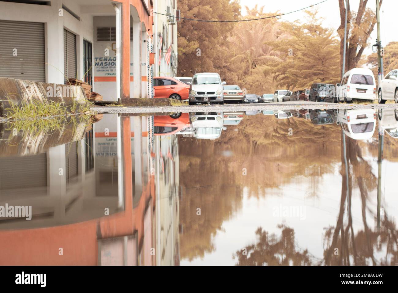 Scene of the stagnant pool of water after rain around the suburb ...
